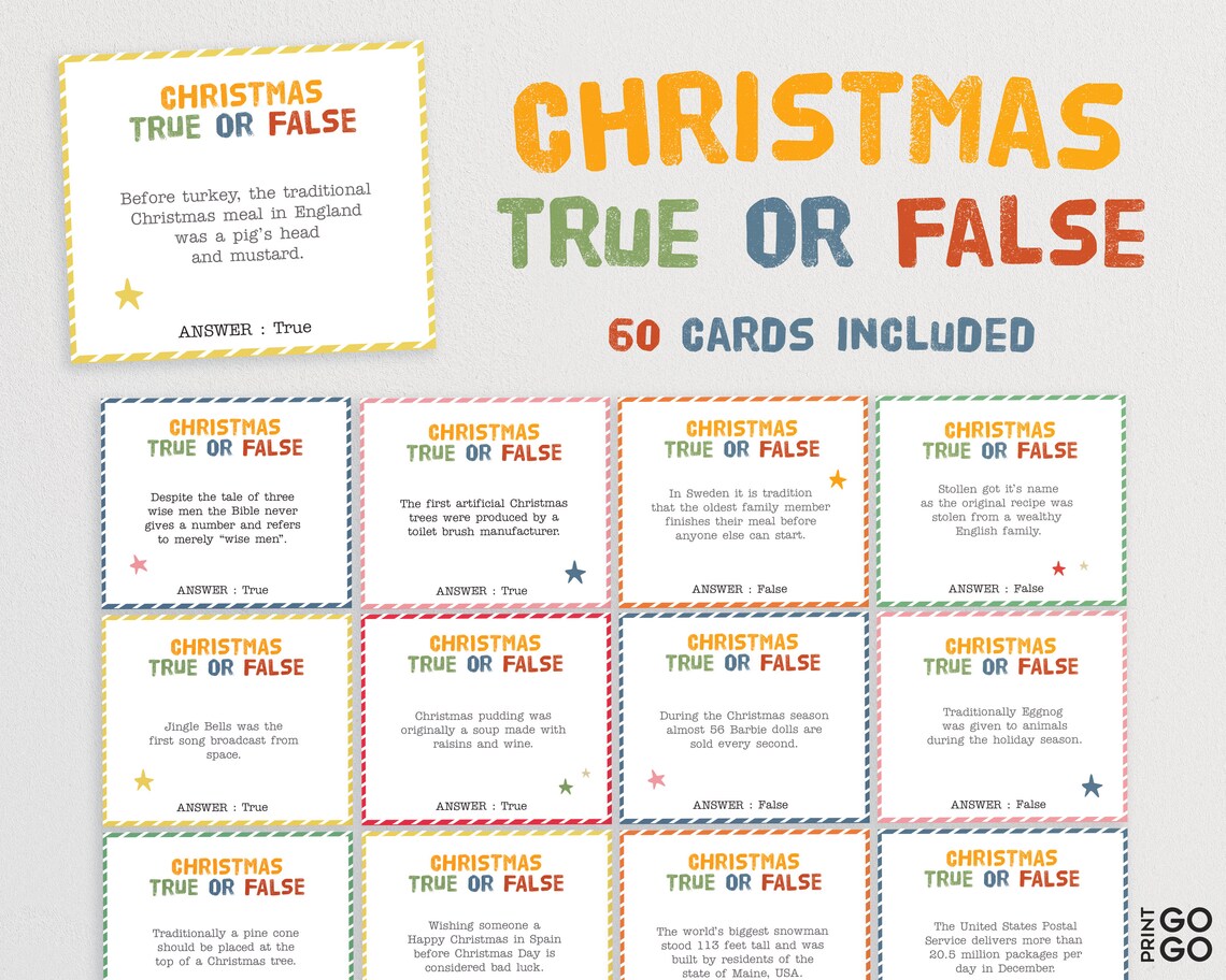 Christmas Facts True or False Quiz Christmas Day Family Quiz | Etsy
