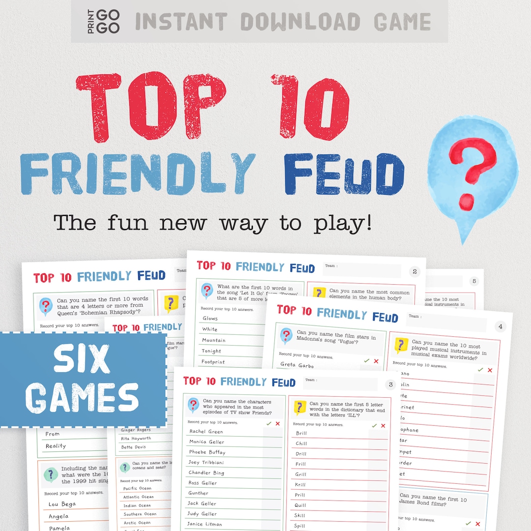 Top 10 Friendly Feud - the Fun New and Original Way to Play! A Group ...