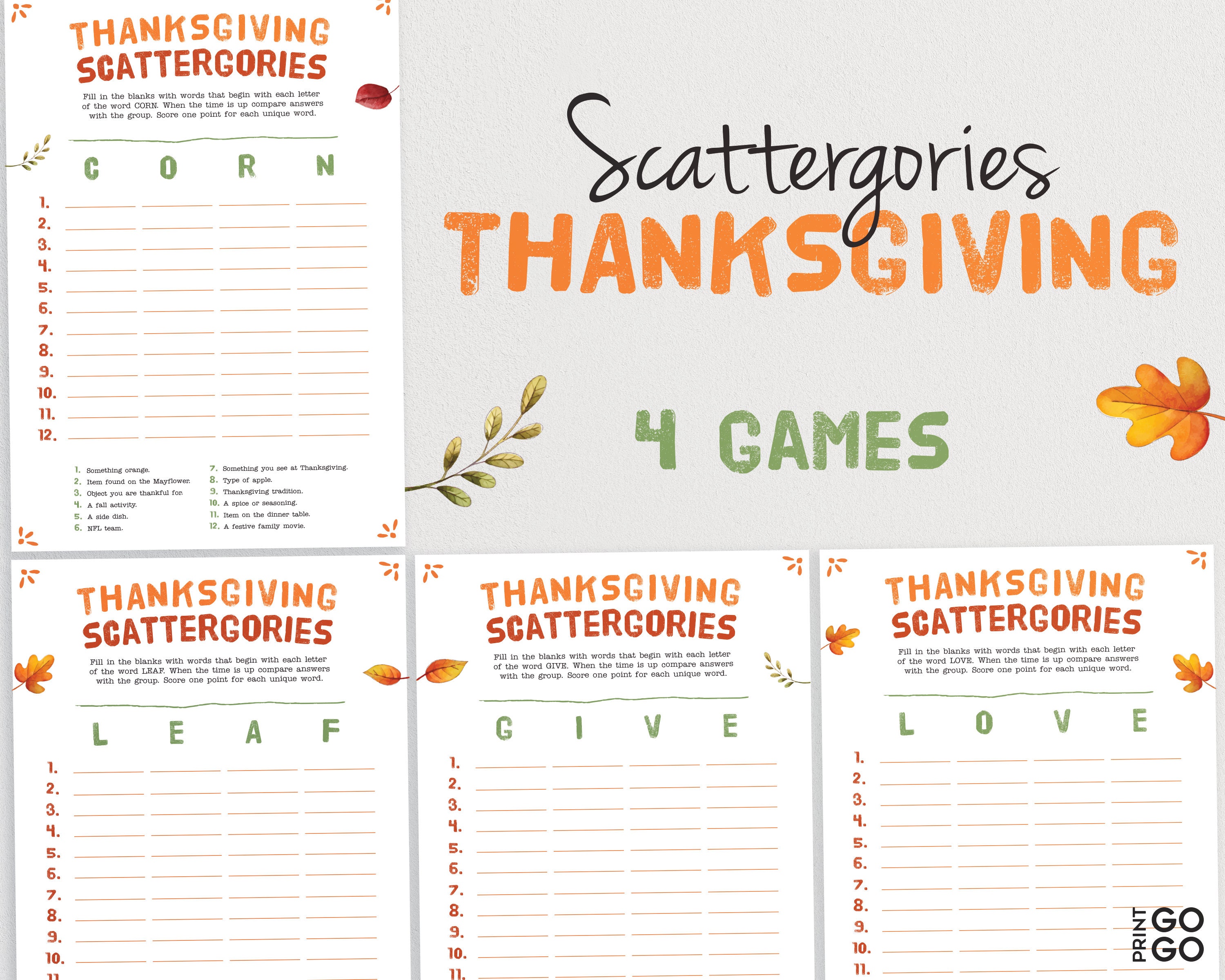 Thanksgiving Scattergories Bundle A Fun Party Game for - Etsy