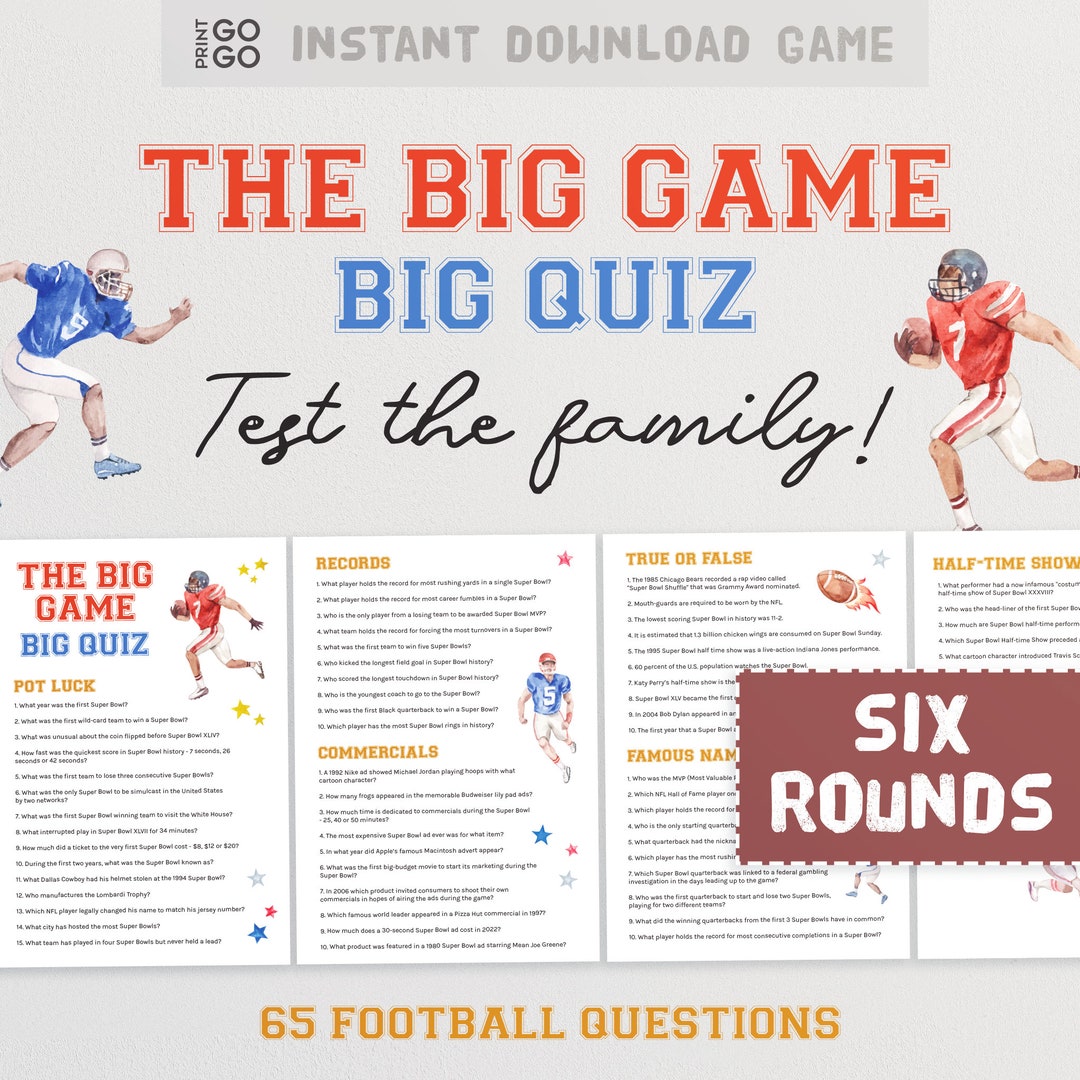 The Big Game Trivia Football Quiz - American Football Party Game for ...