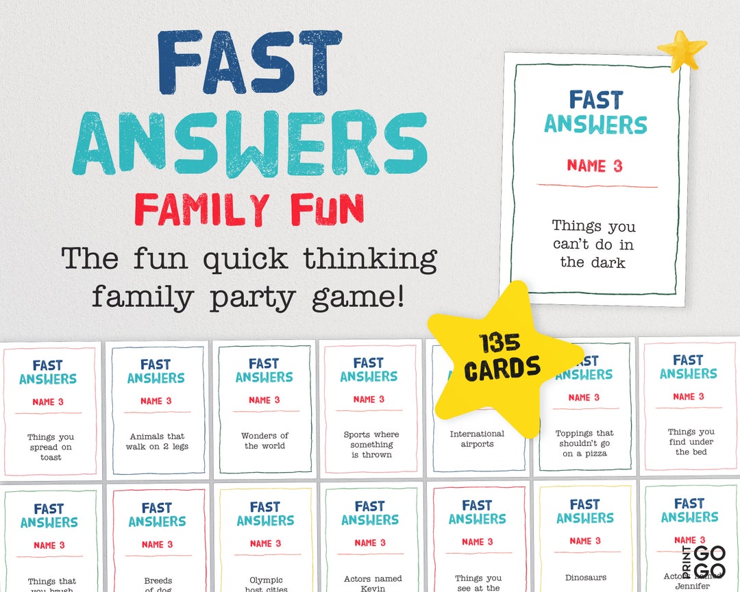 Family Fast Answers Game the Fun Quick Thinking Family Party - Etsy