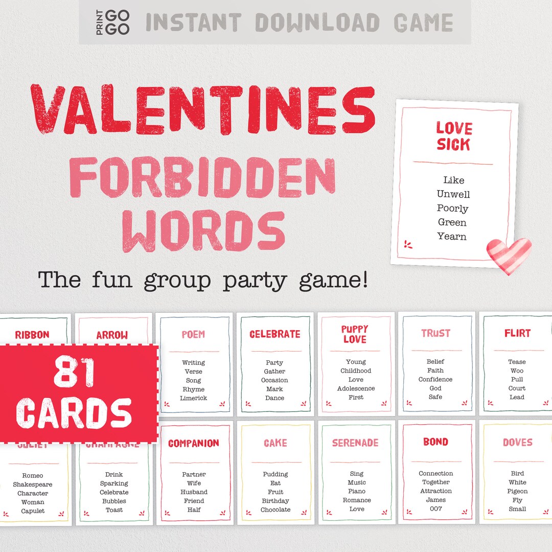 Valentines Day Forbidden Words - the Fun Quick Thinking Group Party ...