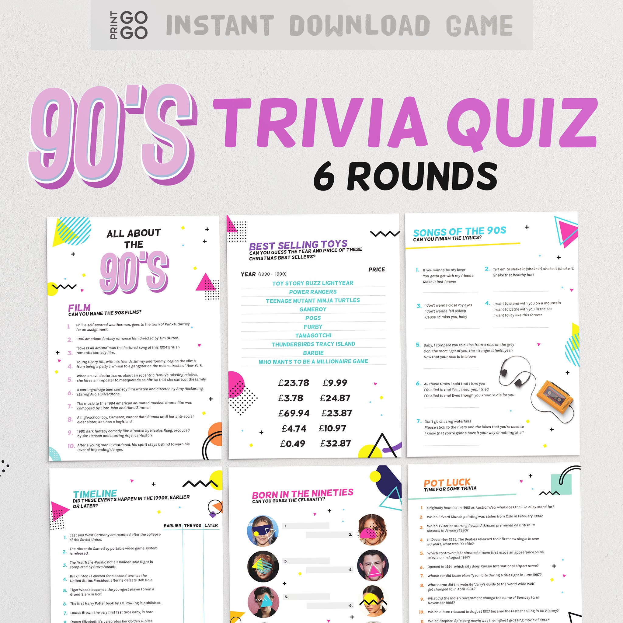 1990s Trivia Quiz Born in the 90s Pub Quiz General Knowledge Price is ...