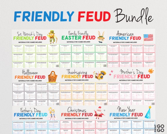 9 Friendly Feud Game Bundle the Hilarious Party Games of - Etsy