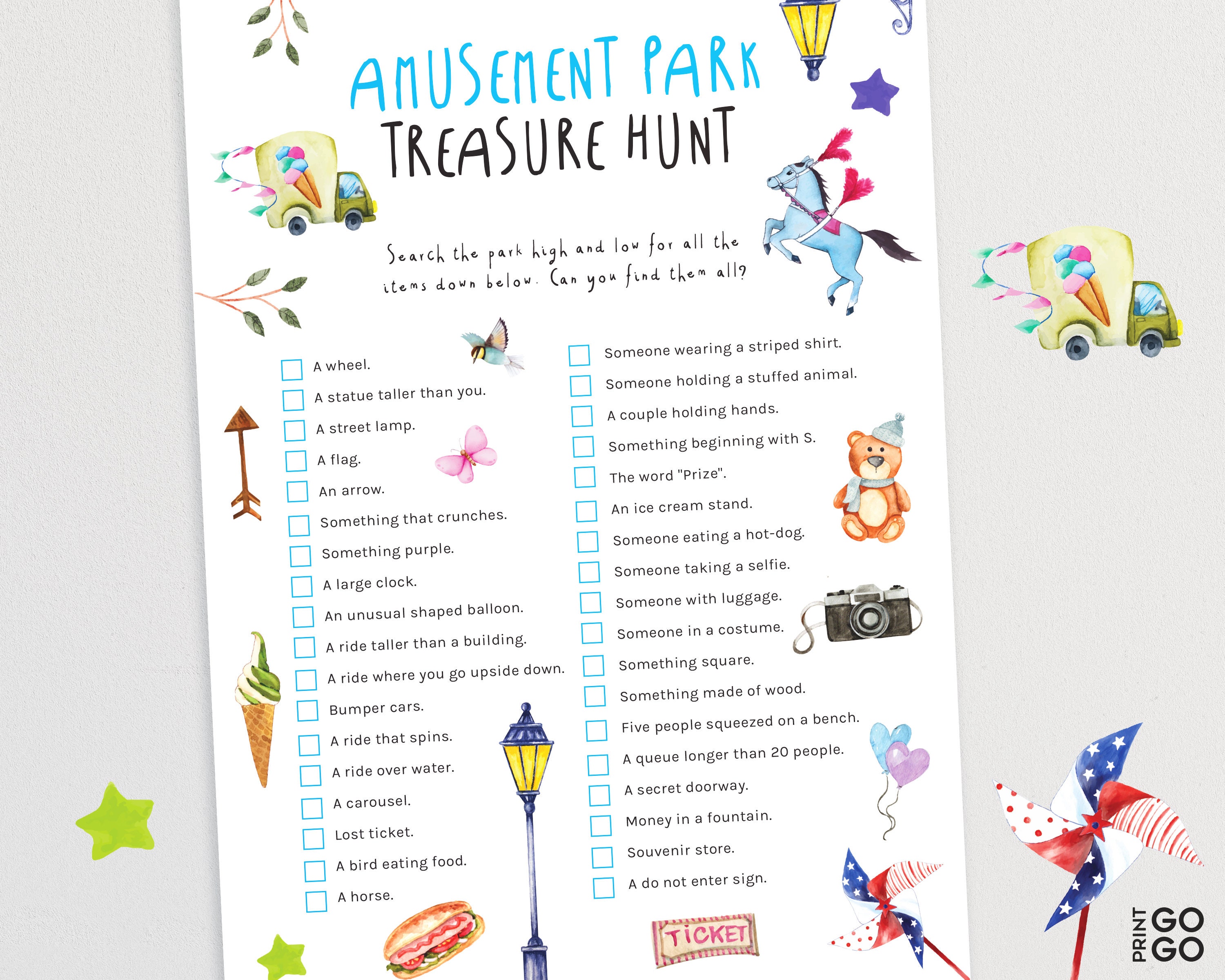 Amusement Park Treasure Hunt for Kids Theme Park Scavenger - Etsy UK