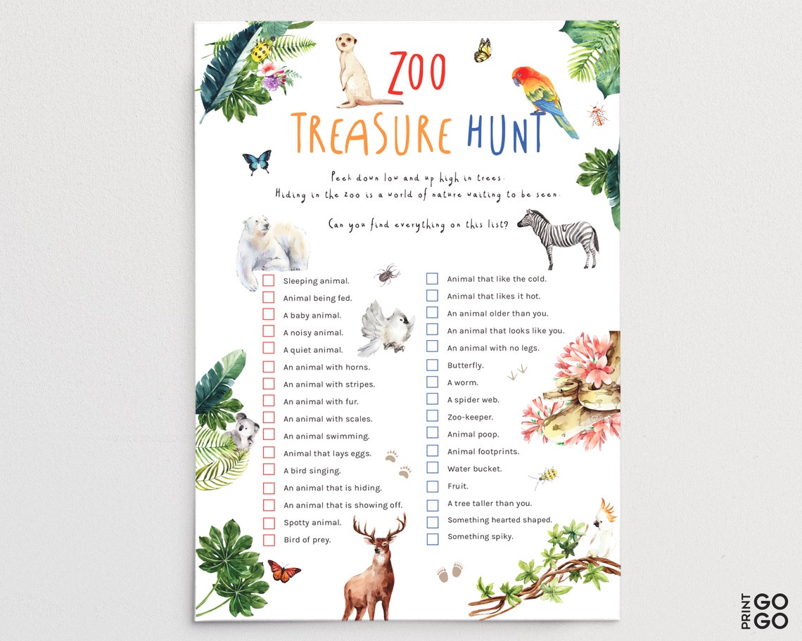 Zoo Treasure Hunt for Kids Animal Scavenger Hunt Game | Etsy