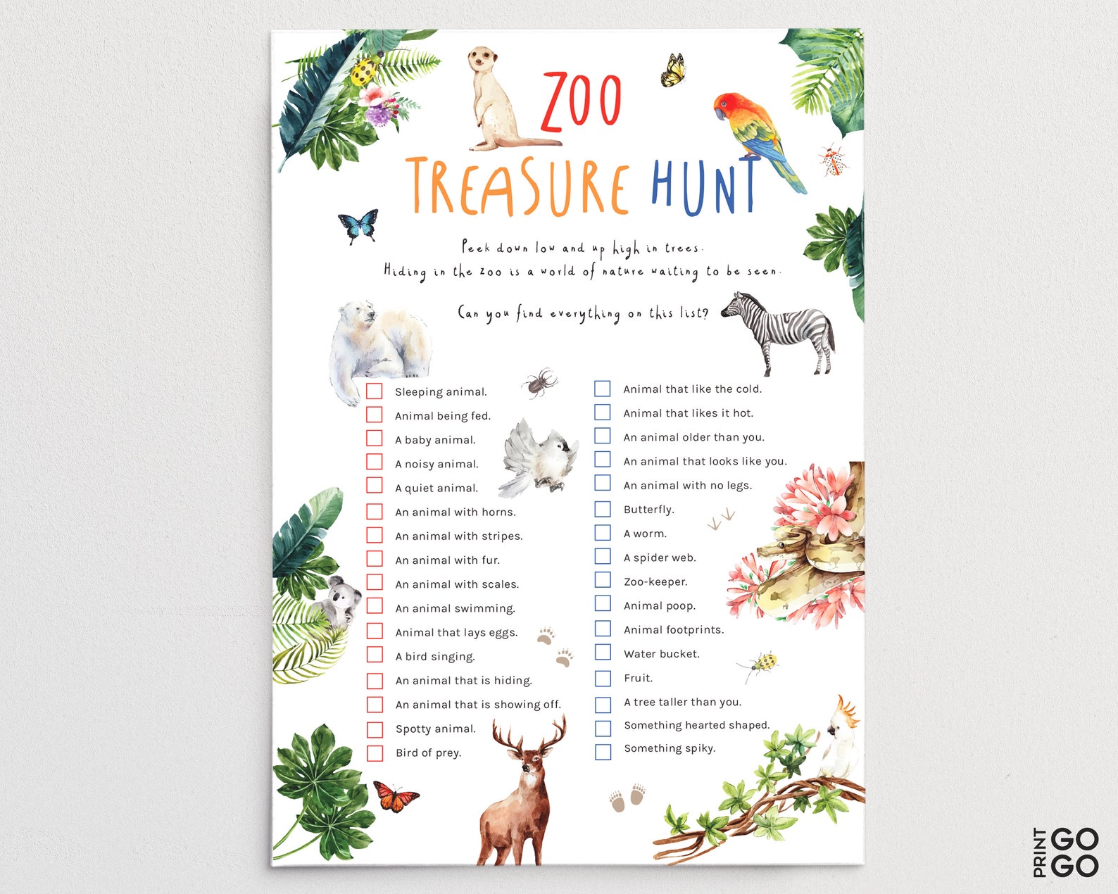 Zoo Treasure Hunt for Kids Animal Scavenger Hunt Game | Etsy