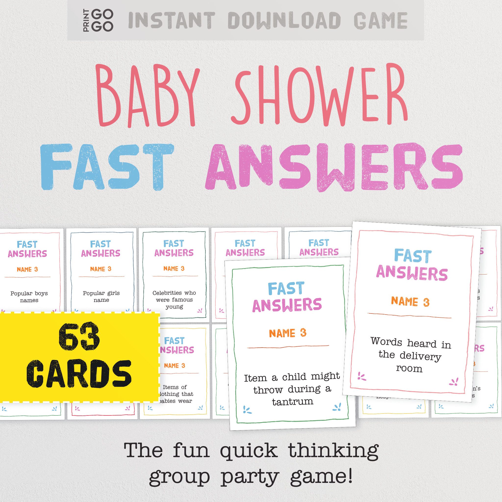 Baby Shower Fast Answers Game the Fun Quick Thinking Group Party Game ...
