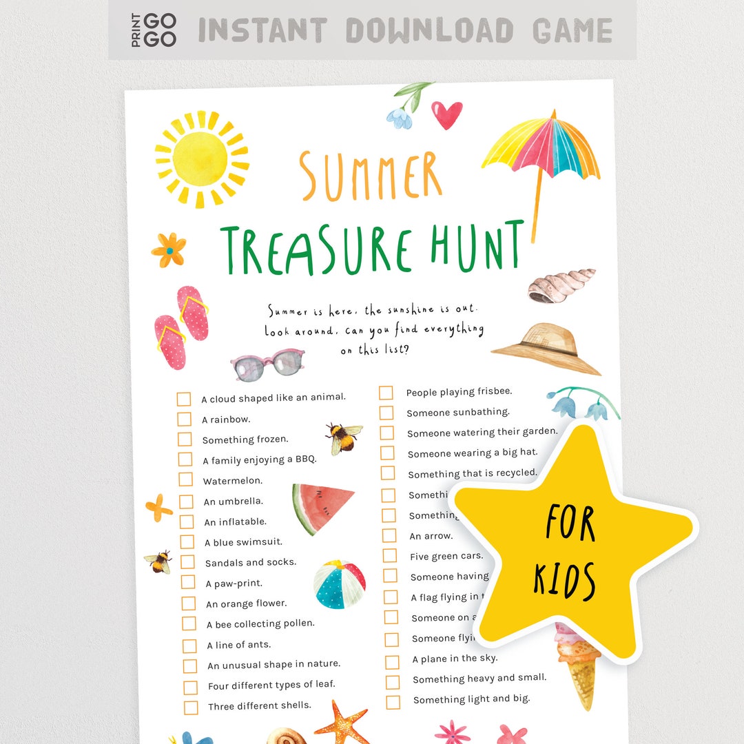 Summer Treasure Hunt for Kids | Outdoor Scavenger Hunt Game | Holiday ...