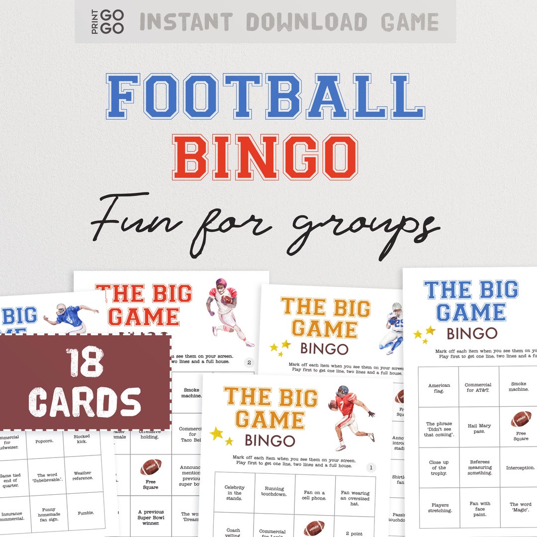 The Big Game Football Bingo Cards Football Party Game Bingo Game ...