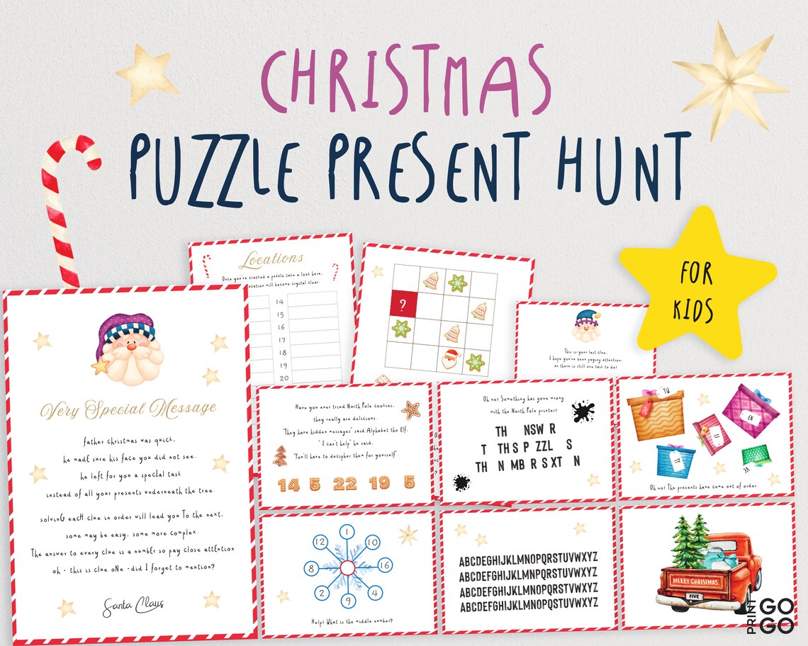 Christmas Puzzle Present Scavenger Hunt Customizable | Etsy UK