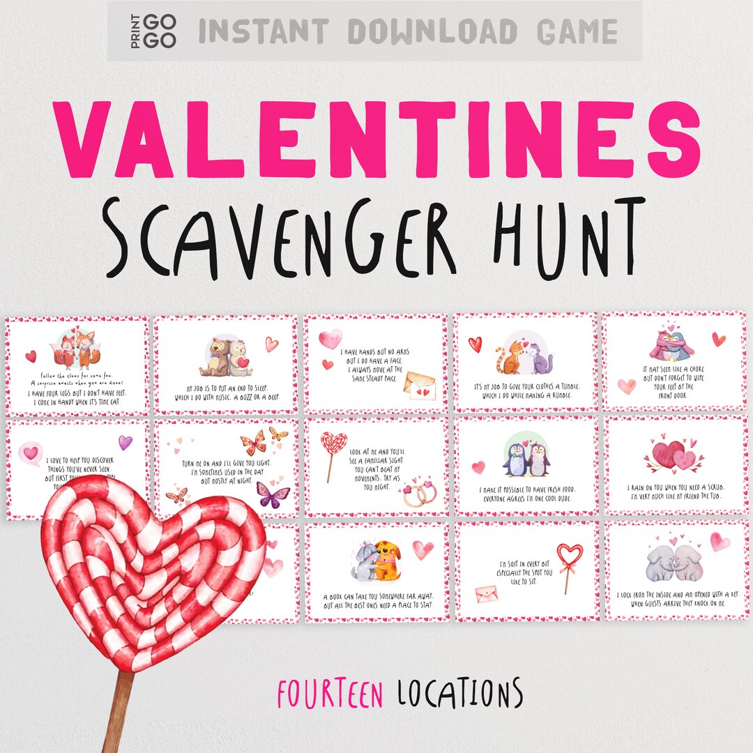Valentine's Scavenger Hunt for Kids | Valentines Treasure Hunt | Indoor ...