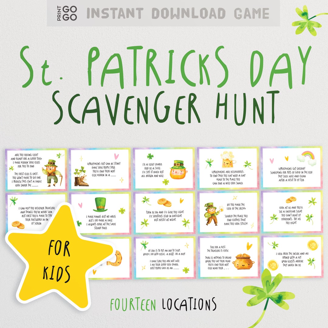 St. Patricks Day Scavenger Hunt for Kids | St Patricks Treasure Hunt ...