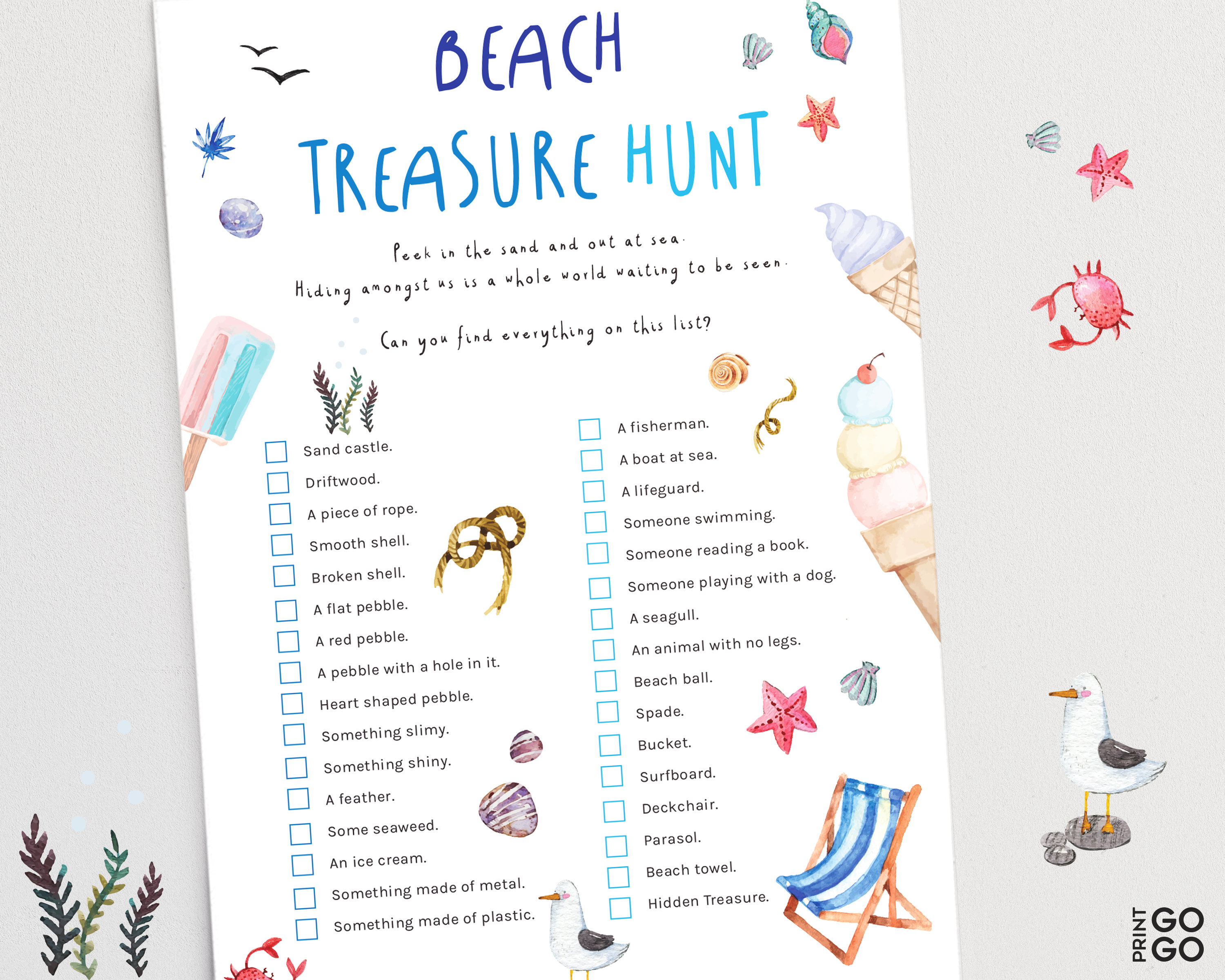 Beach Treasure Hunt for Kids Nature Scavenger Hunt Game - Etsy