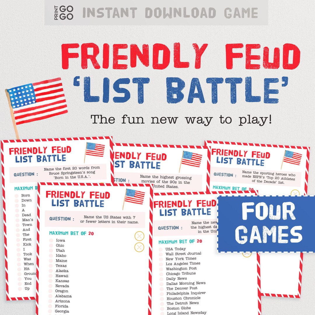 USA Friendly Feud 'list Battle' - the Fun New and Original Way to Play ...