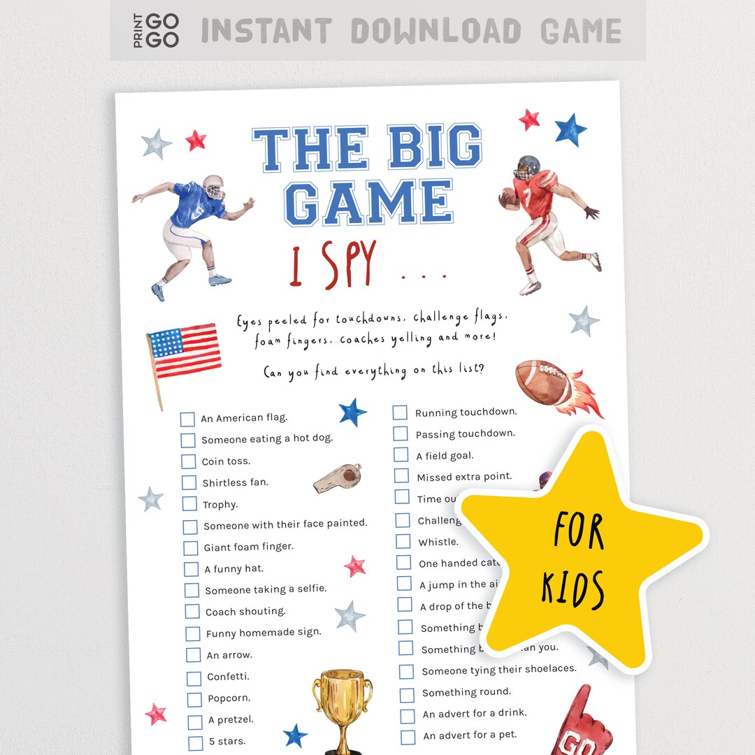 The Big Game I Spy Treasure Hunt for Kids American Football Party Game ...