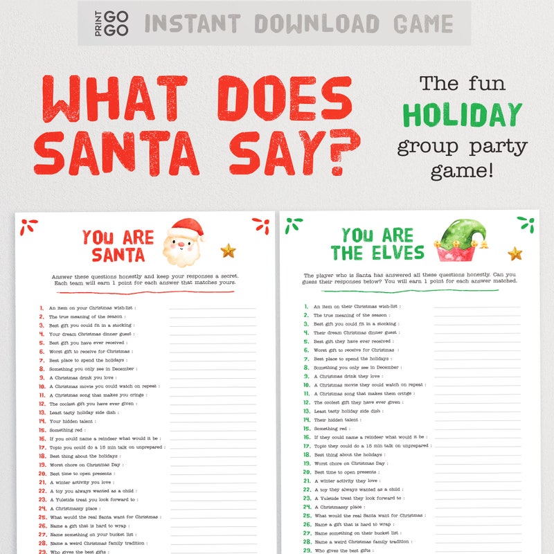 What is Santa Thinking Game - Etsy