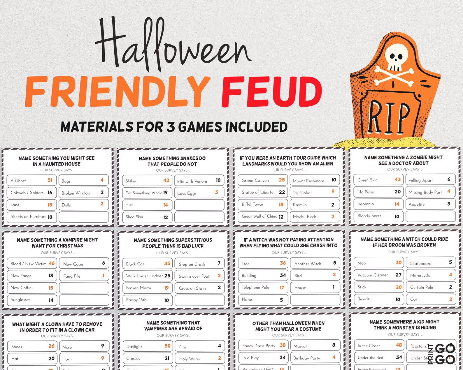 Halloween Friendly Feud Game the Hilarious Party Game of - Etsy UK