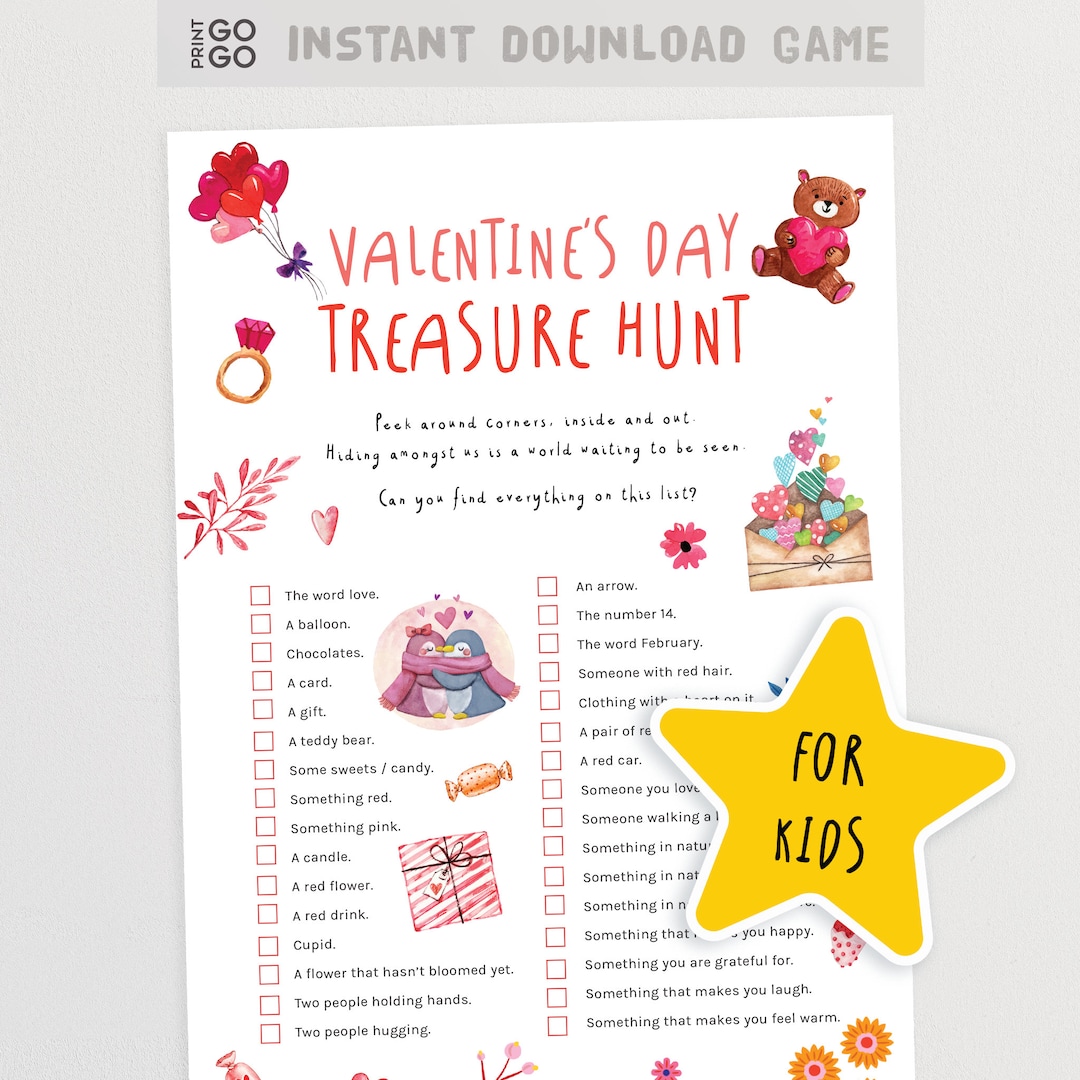 Valentine's Day Treasure Hunt for Kids | Valentine Scavenger Hunt ...