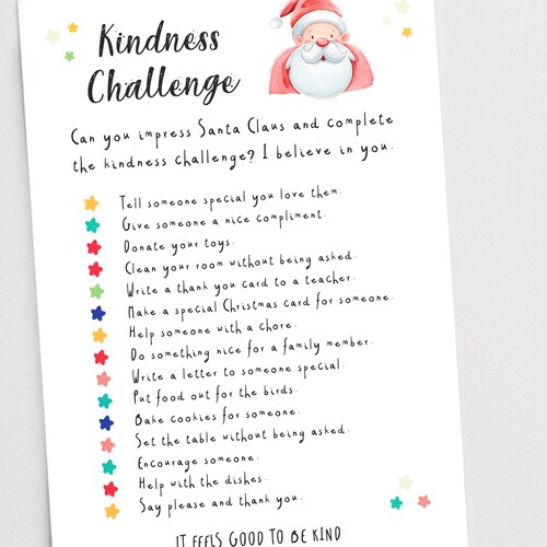 Christmas Kindness Challenge Be Kind Game for Kids Elf - Etsy