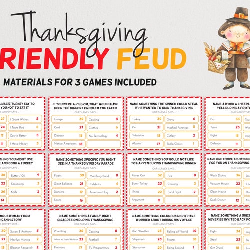 NEW 2022 Version Thanksgiving Friendly Feud Game the - Etsy