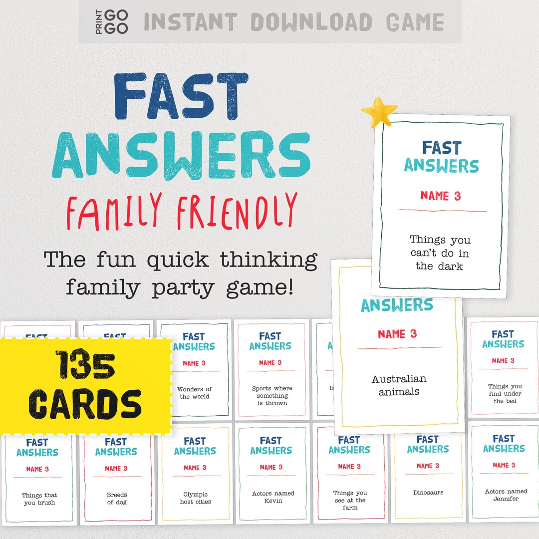 Family Fast Answers Game - the Fun Quick Thinking Family Party Game ...