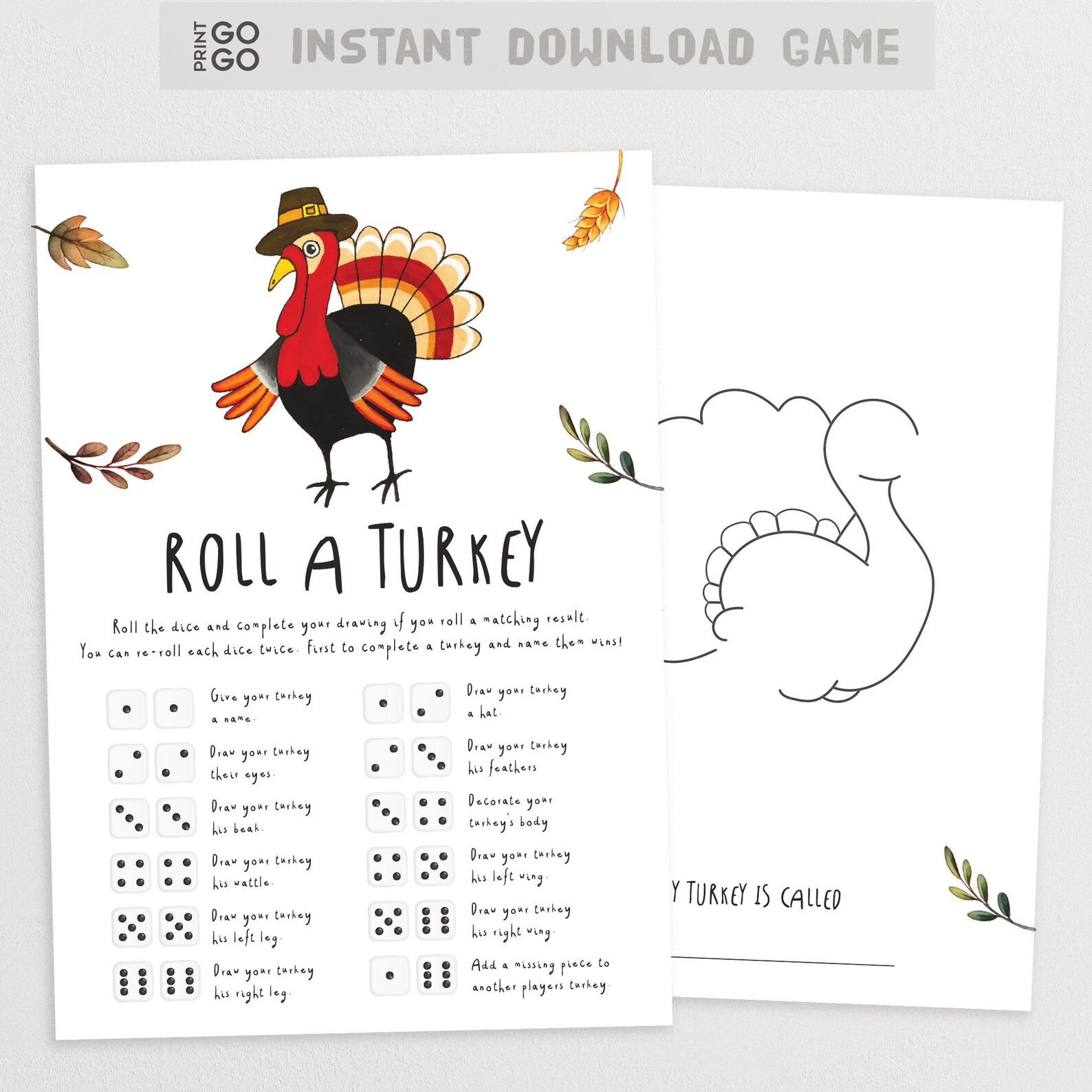 Thanksgiving Roll A Turkey Dice Game | Thanksgiving Printable Dice Game ...