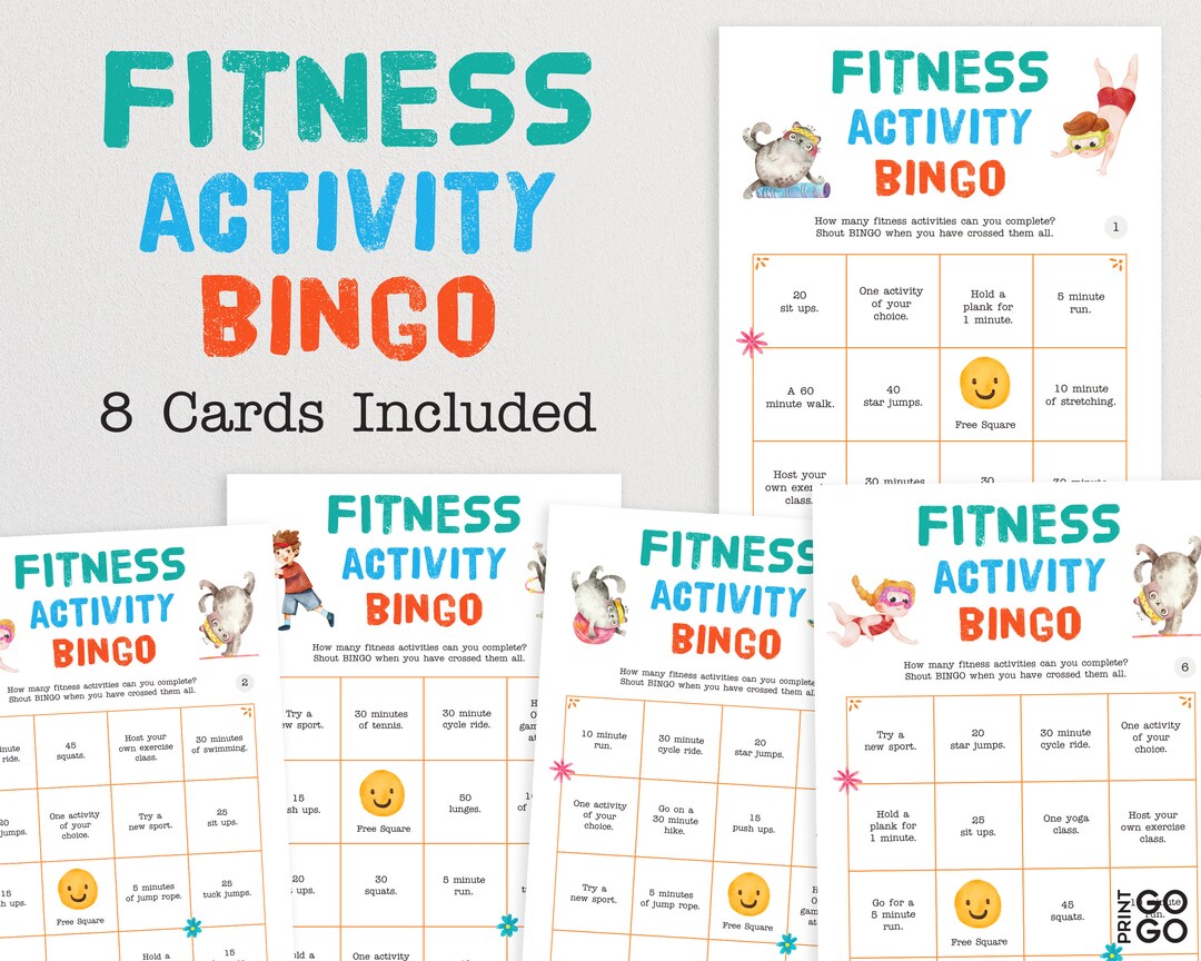 Fitness Activity Bingo Cards the Fun Exercise Game for Kids - Etsy