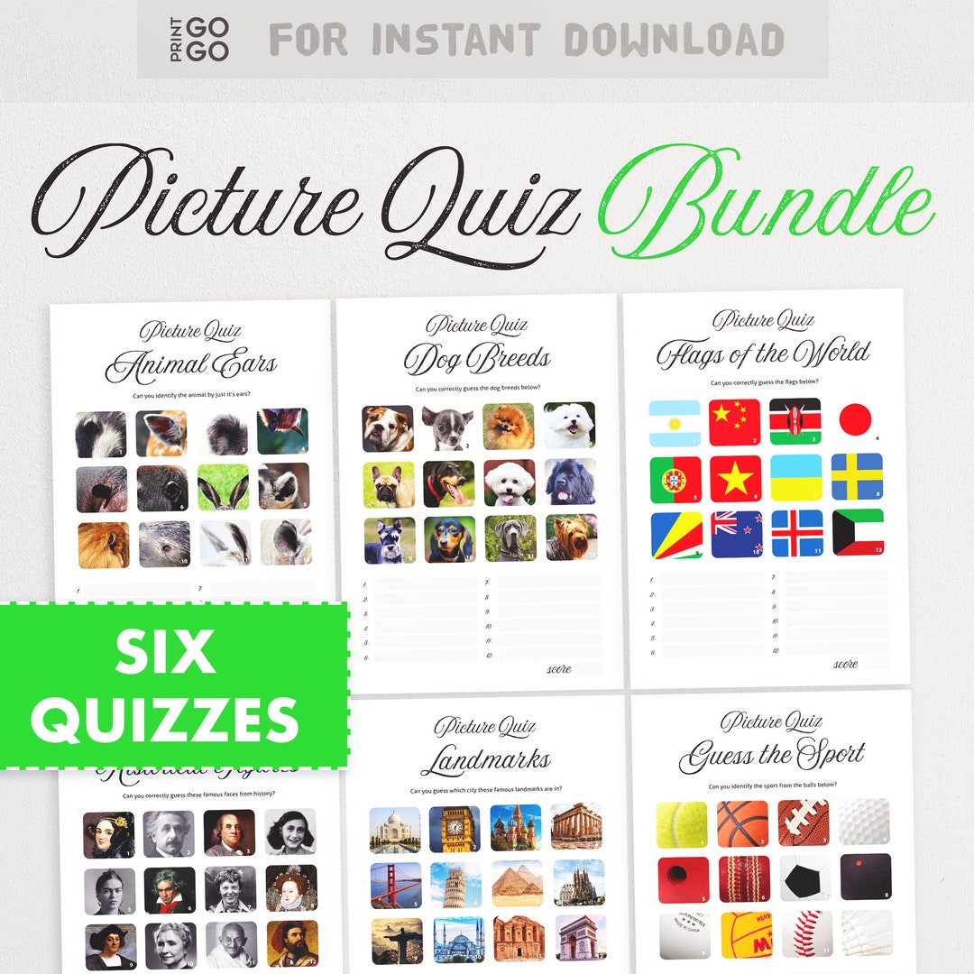Picture Quiz Bundle - Printable Brain Teaser Quizzers to Test Everyone ...
