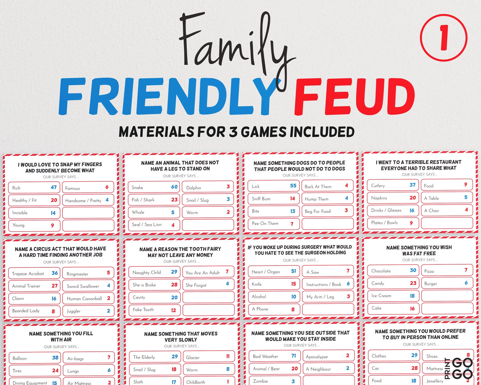 Family Friendly Feud version 1 the Hilarious Party Game of - Etsy