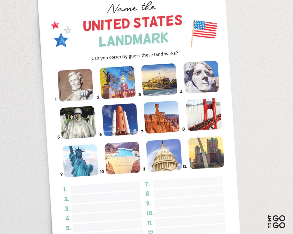 United States Landmarks Quiz Fourth of July Trivia Quiz - Etsy