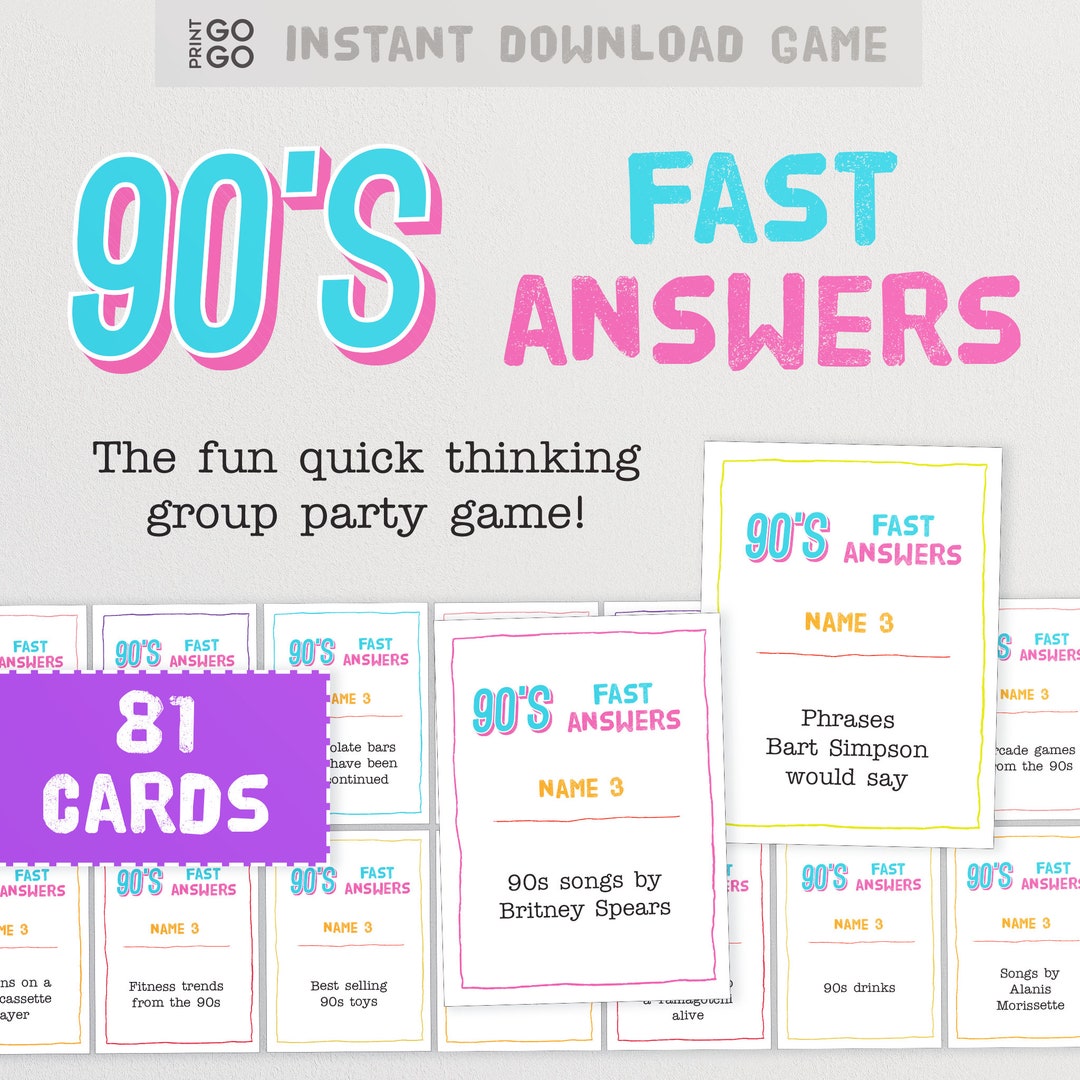 90s Fast Answers - the Fun Quick Thinking Group Party Game | Quick Fire ...