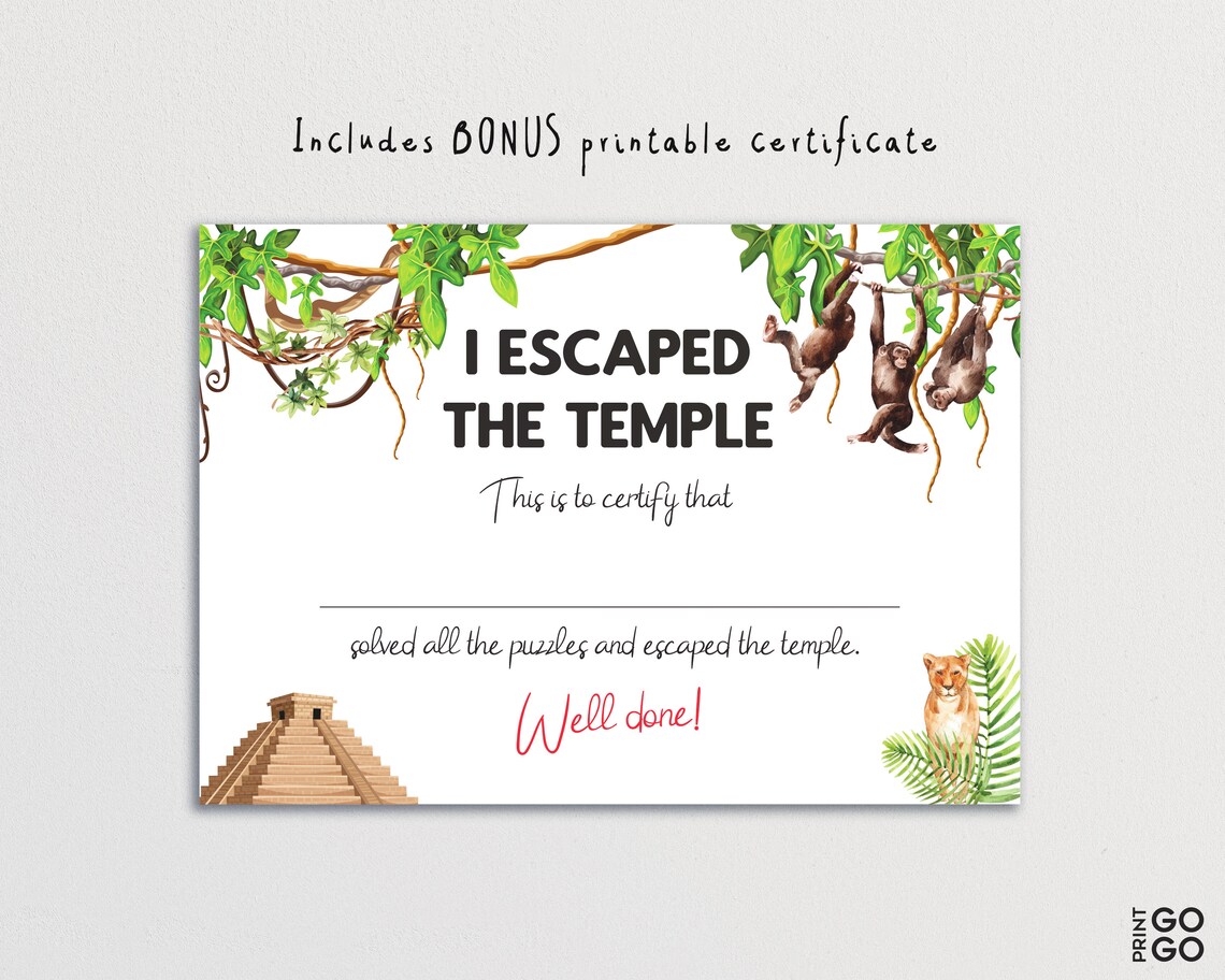 Escape the Temple Puzzle Game for Kids Family Escape Room - Etsy UK