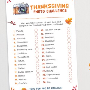 Thanksgiving Photo Challenge for Kids Children's - Etsy UK