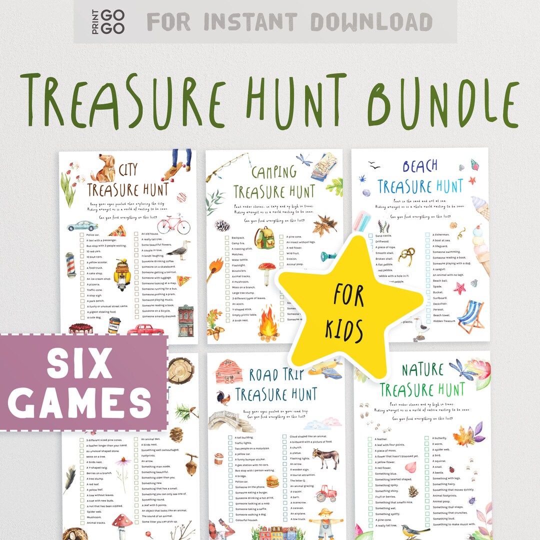 Treasure Hunt Bundle for Kids | Six Outdoor Scavenger Hunt Games ...