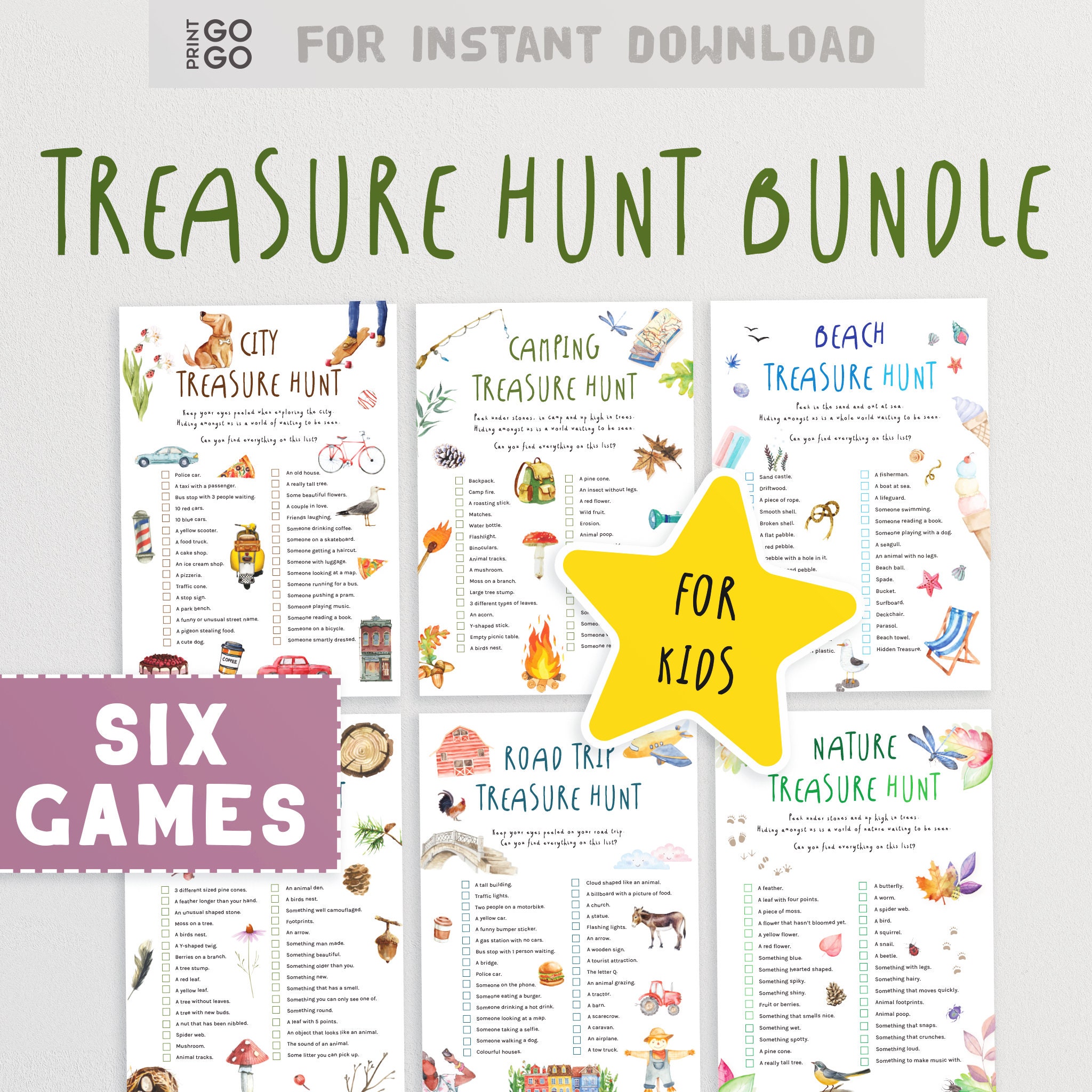 Treasure Hunt Bundle for Kids | Six Outdoor Scavenger Hunt Games ...