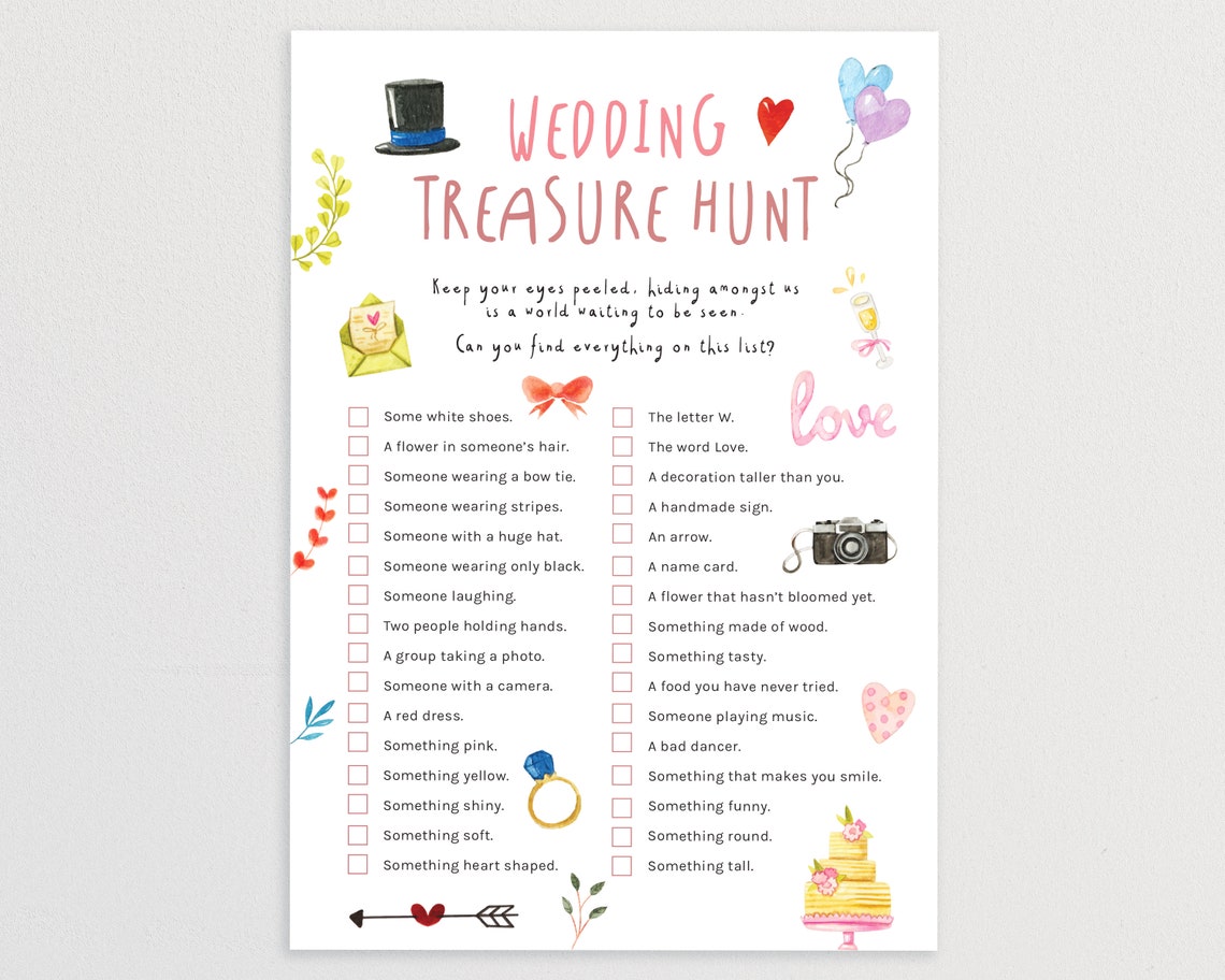 Wedding Treasure Hunt for Kids | Wedding Scavenger Hunt | Wedding Games ...