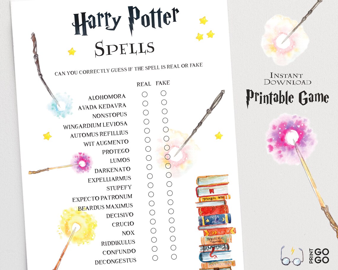 Harry Potter Spells Printable Game Guess the Spells Quiz | Etsy