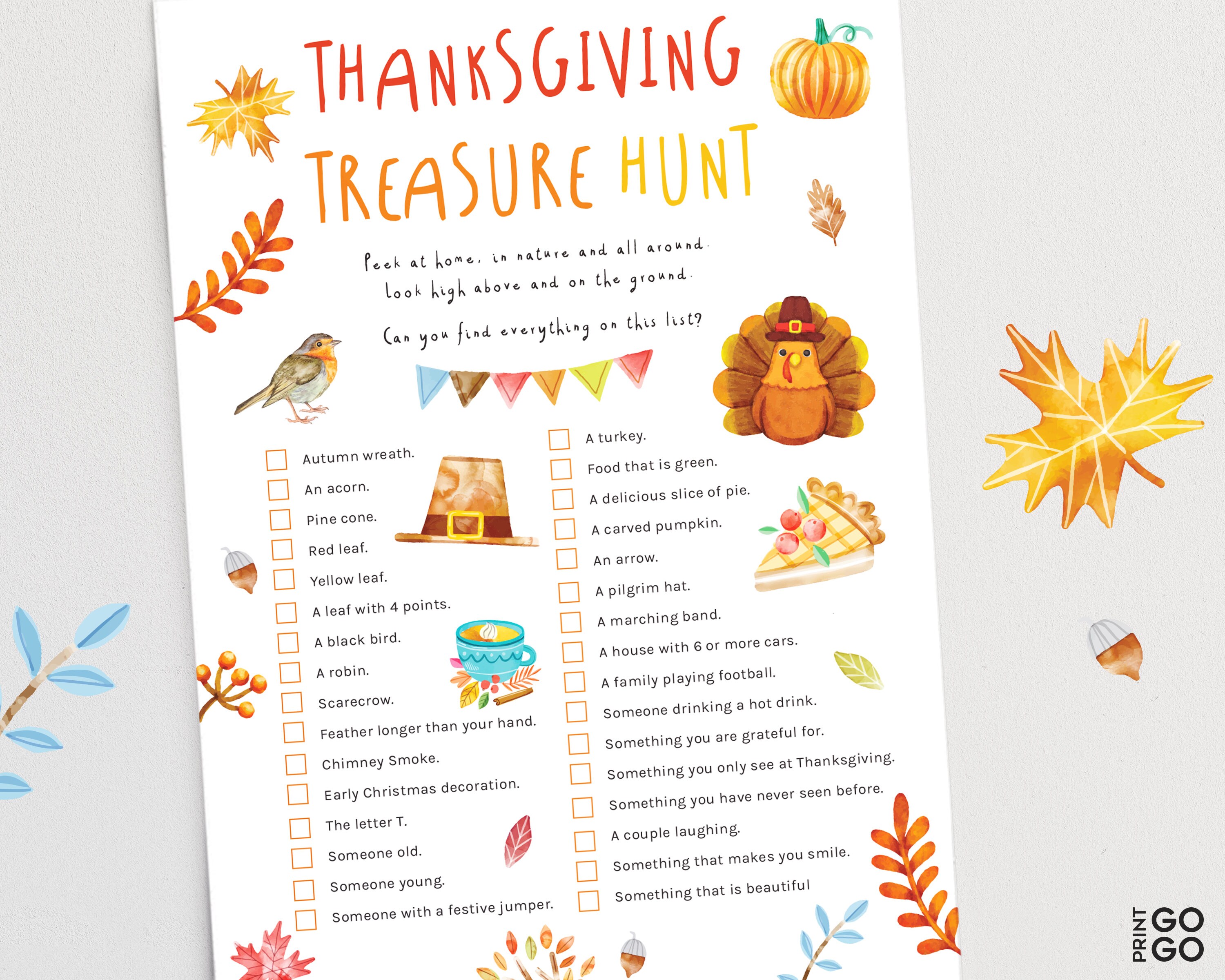 Thanksgiving Treasure Hunt for Kids Outdoor Scavenger Hunt - Etsy UK