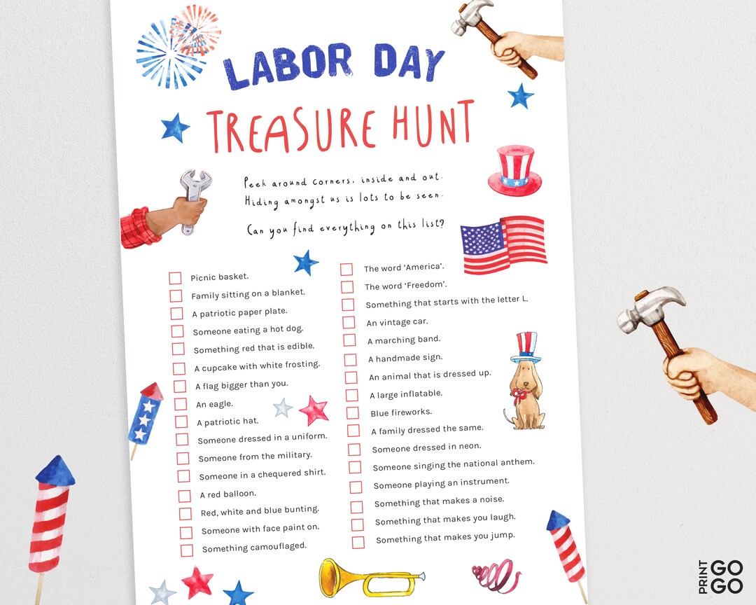 Labor Day Treasure Hunt for Kids Labor Day Scavenger Hunt - Etsy