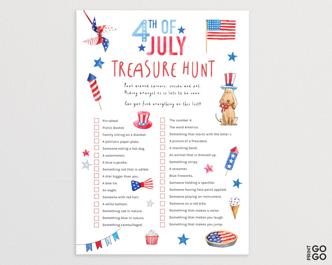 Fourth of July Treasure Hunt for Kids | 4th of July Scavenger Hunt | I ...