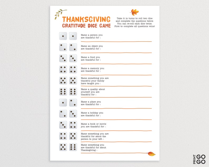 Thanksgiving Gratitude Dice Game for Kids | Thanksgiving Dice Game ...