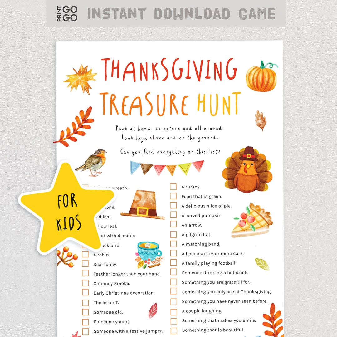 Thanksgiving Treasure Hunt for Kids | Outdoor Scavenger Hunt Game ...