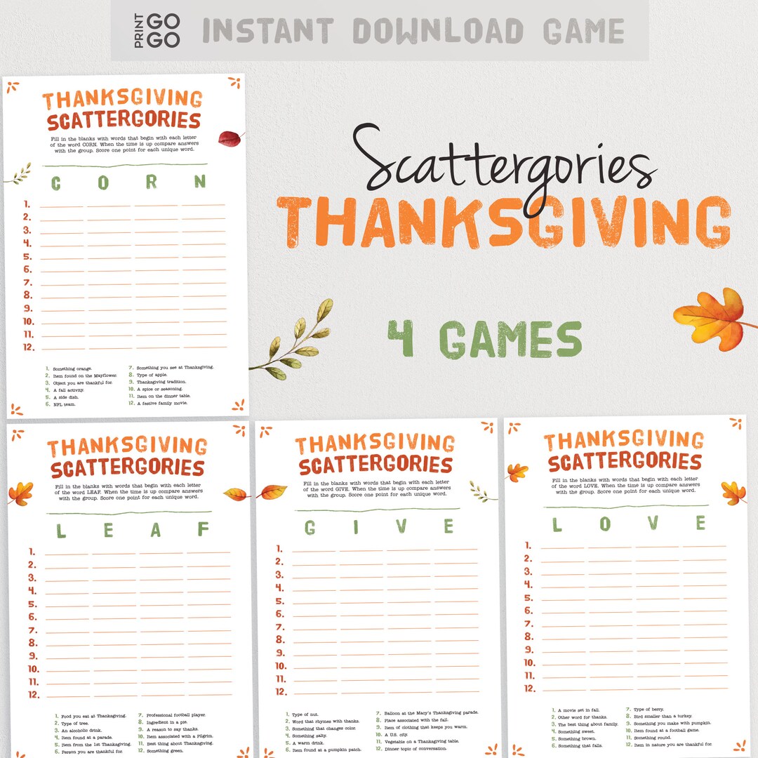 Thanksgiving Scattergories Bundle A Fun Party Game for Groups Turkey ...