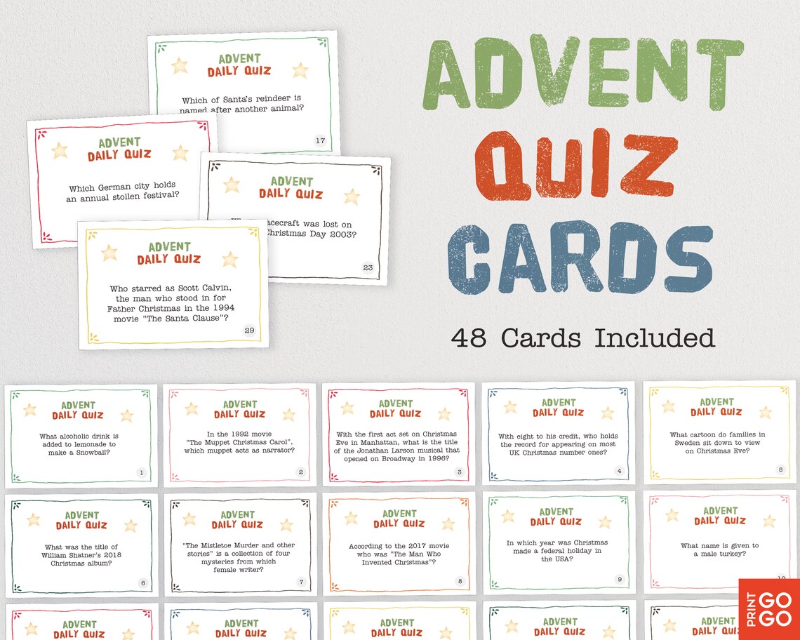 Quiz Advent Cards A Fun Way to Countdown Christmas 48 | Etsy