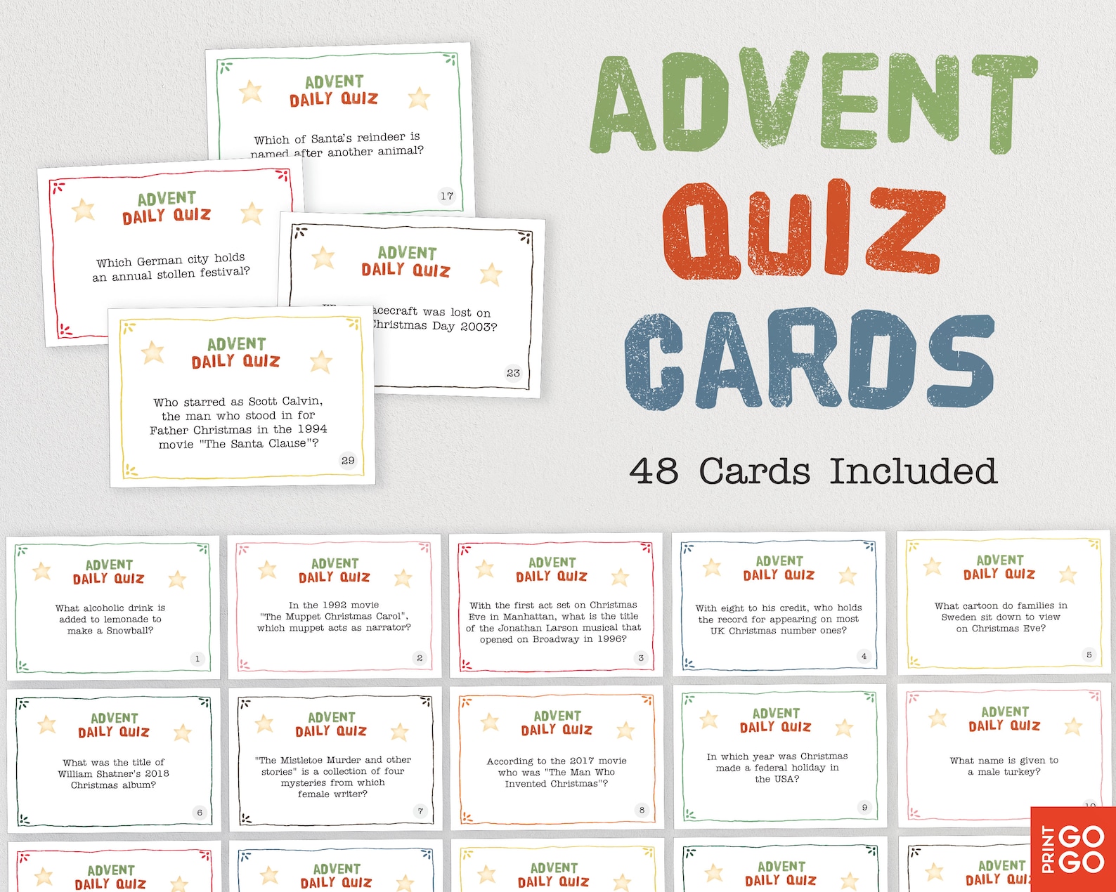 Quiz Advent Cards A Fun Way to Countdown Christmas 48 | Etsy