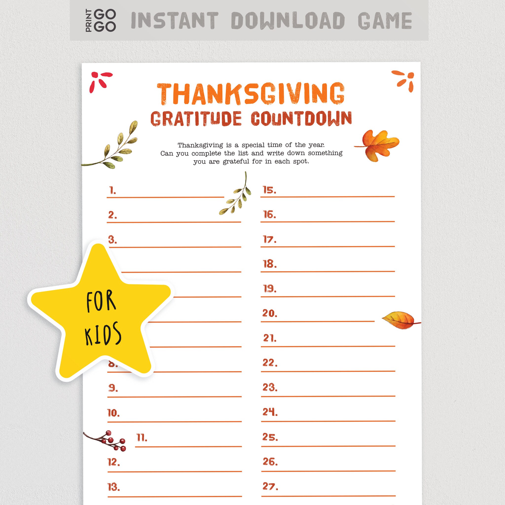 Thanksgiving Gratitude Countdown for Kids | Thanksgiving List ...