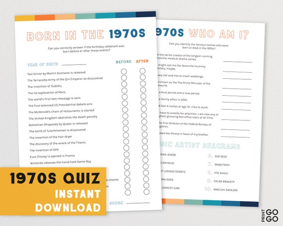 Born in 1970s 50th Birthday Quiz 1970s Trivia Quiz Born | Etsy