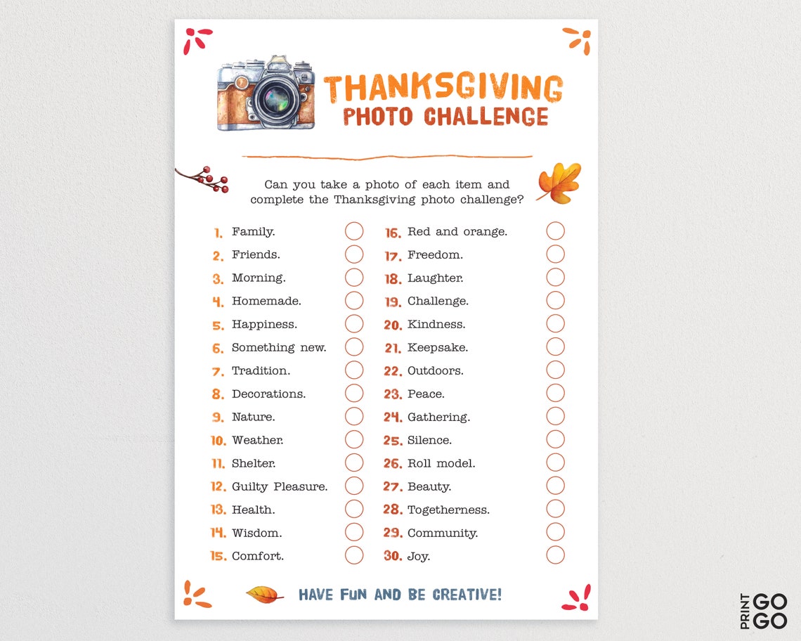 Thanksgiving Photo Challenge for Kids Children's - Etsy UK