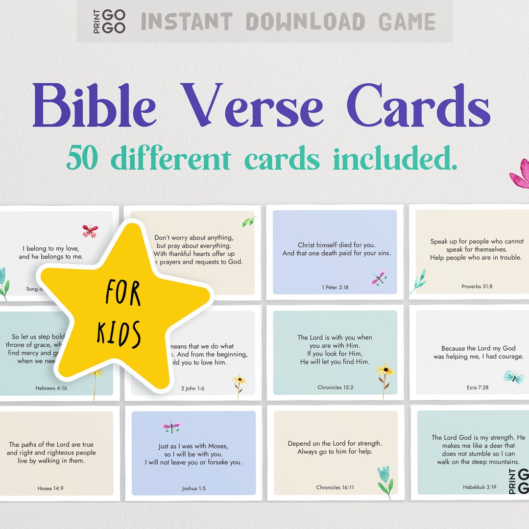 50 Bible Verse Cards | Bible Memory Cards | Scripture Cards for Kids ...